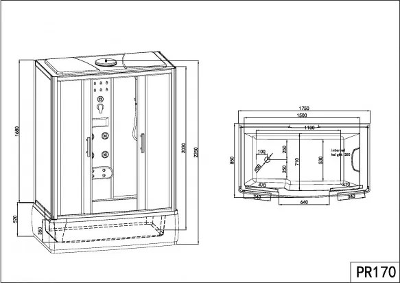 RAKOUSKÝ produkt - AKCE - Sprchový a masážní box s vanou NEVADA 170x85x223 (PR170)