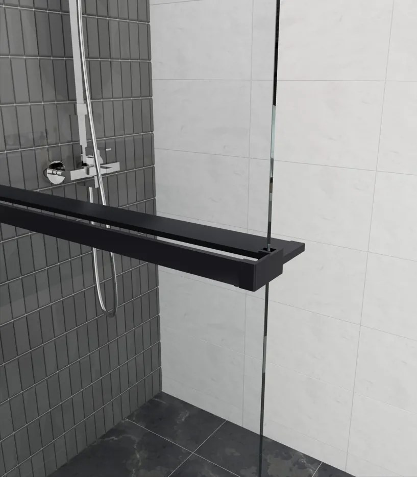 Erga Paris, sprchová zástěna Walk-In 30x200 cm, 8mm šedé sklo, černý profil, ERG-V02-PARIS-030x200-GR-BK