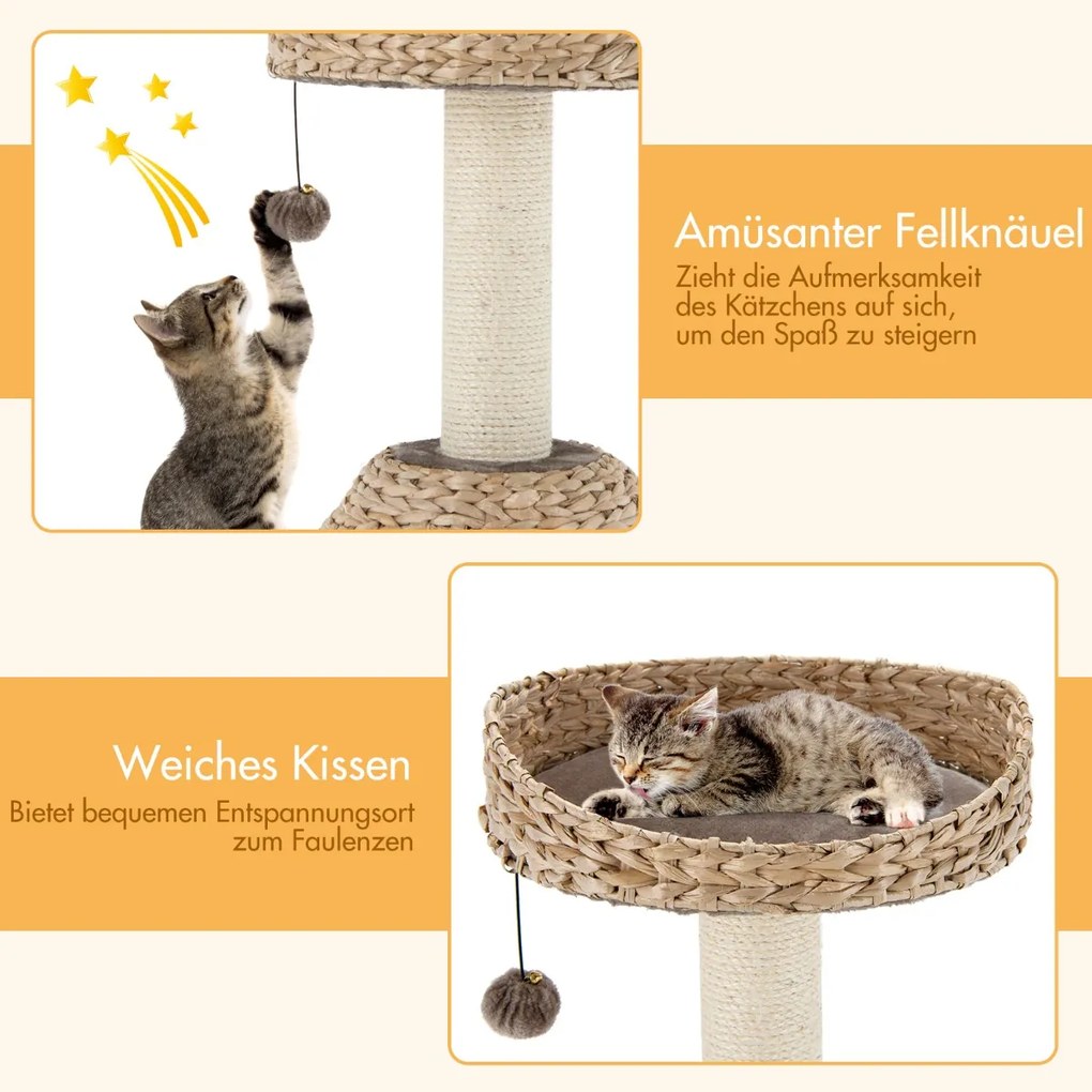 Costway Small Cat Tree s jeskyní a přírodním sisalem a ručně vyrobeným košíkem φ