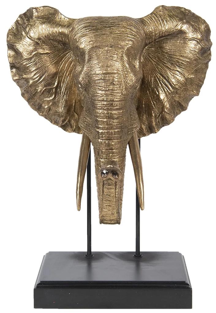 Dekorace zlaté sloní hlavy na černém podstavci - 42*30*56 cm