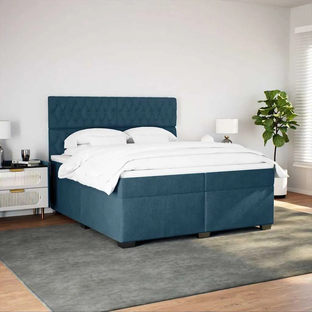 Box spring postel s matrací modrá 200 x 200 cm samet 3293312