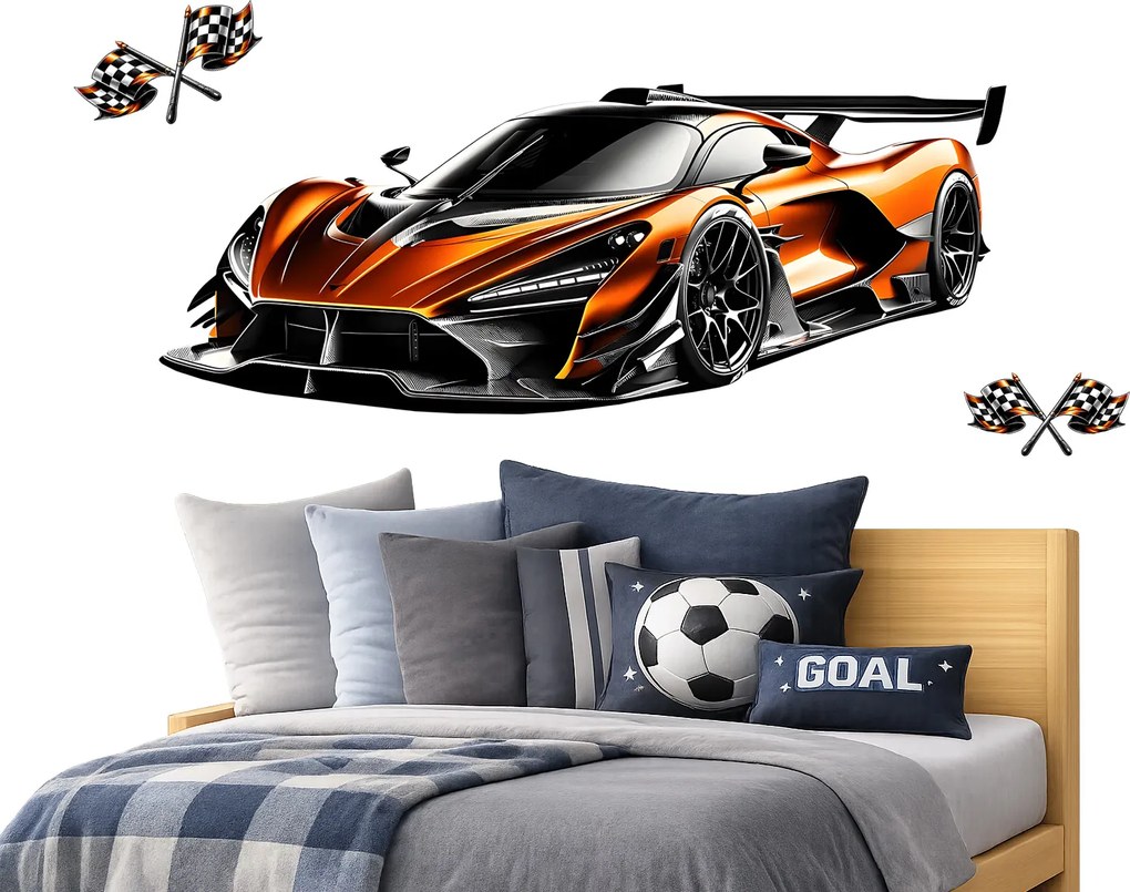 Oranžový sporťák textilní přelepitelná samolepka na zeď arch 75 x 29 cm