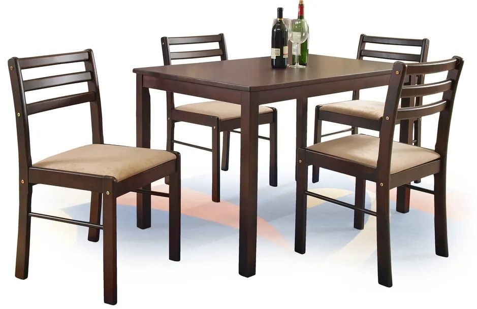 HM MÖBEL Jídelní sestava NEW STARTER, stůl + 4 židle, espresso