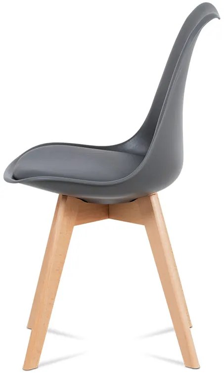 Jídelní židle Autronic CT-752 GREY – plast / PU kůže / masiv buk