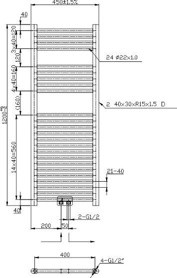 Novaservis 450/1200/RS,0 otopné těleso 450 x 1200 mm rovné chrom