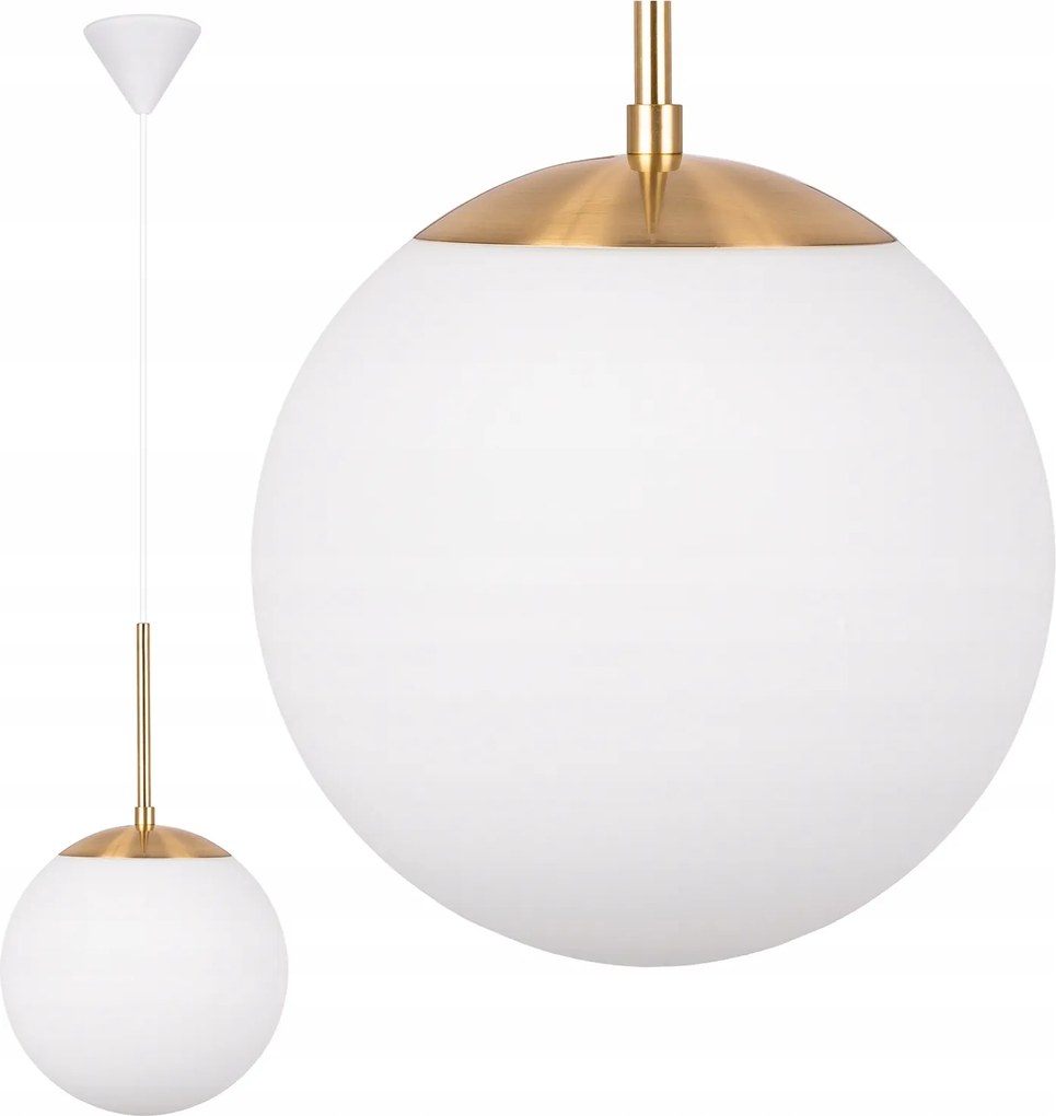 Zlatá závěsná lampa skleněná Kula bílá E27 moderní Led lustr