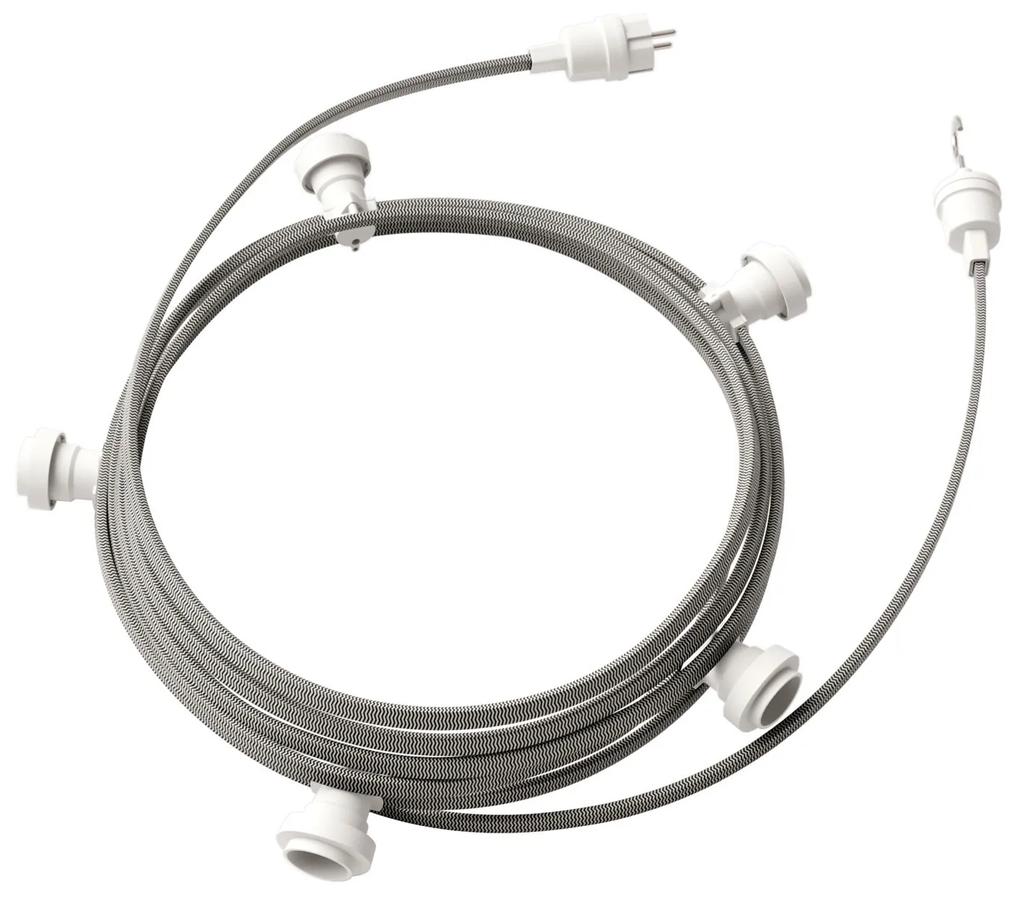 creative cables Hotový světelný řetěz LUMET 7,5 m je sestavený z 5 bílých objímek, háčku a zástrčky Barva kabelu: Šedá - CM03
