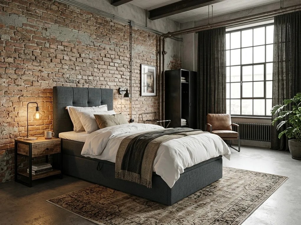Čalouněná postel boxspring DIRELIS VIBE 90x200 cm tmavě šedá Matrace: Matrace Bonell pružinová