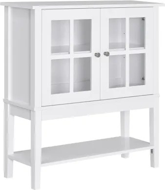 HOMCOM Moderní kuchyňská komoda se 2 dveřmi z tvrzeného skla, nastavitelná policová vložka, 80x28x84 cm, bílá