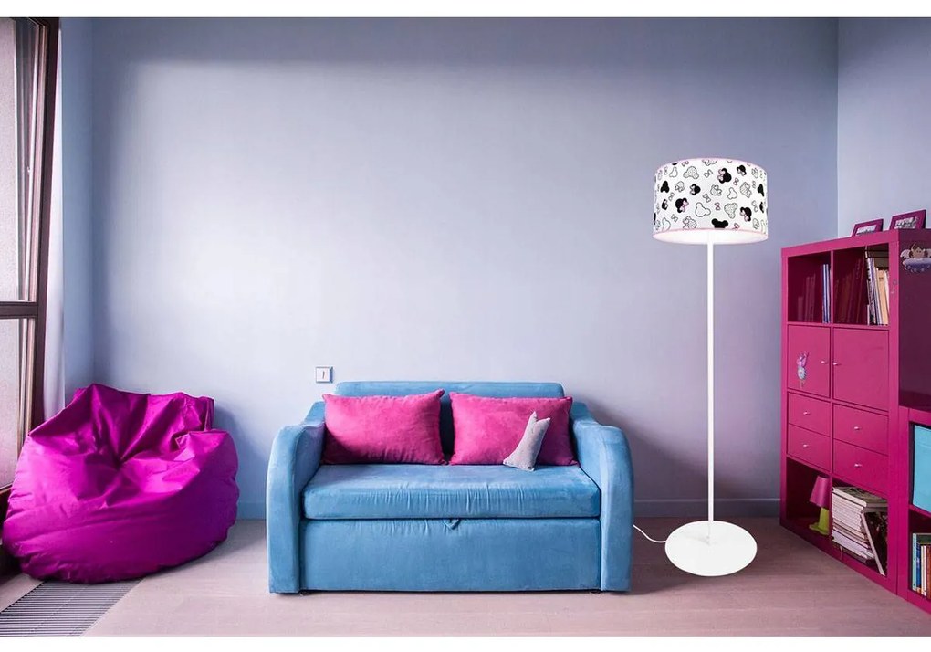Dětská stojací lampa Minnie, 1x textilní stínítko se vzorem,
