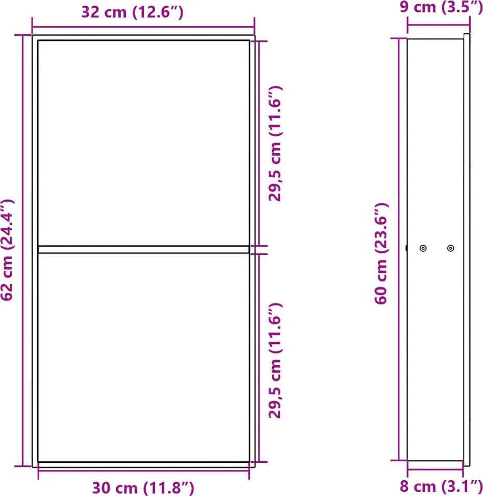 vidaXL Nika do sprchového koutu broušená 32 x 62 x 9 cm nerez [4005135] Barva: Černá