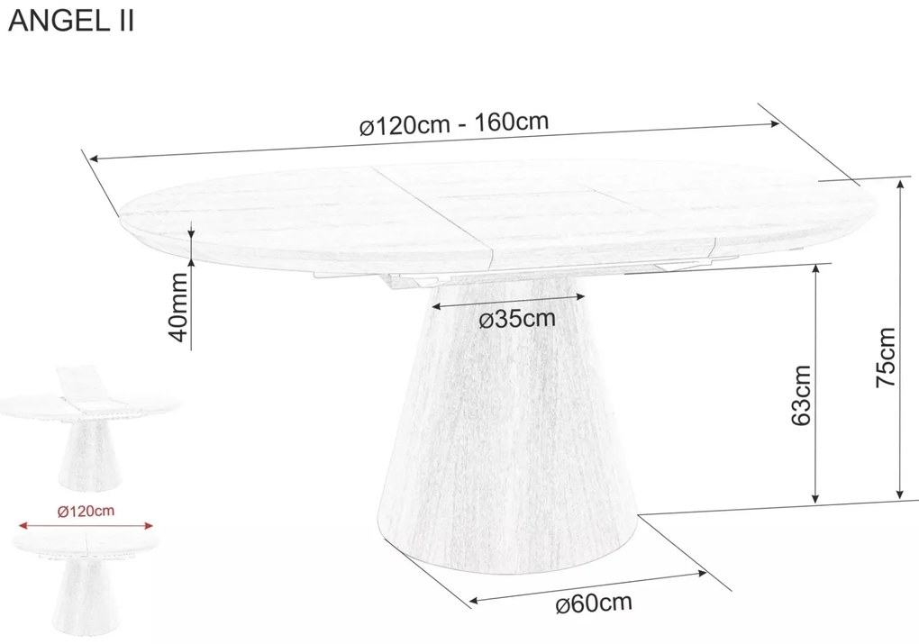 Rozkládací jídelní stůl Angel 120/160 cm šedý mramor/černý