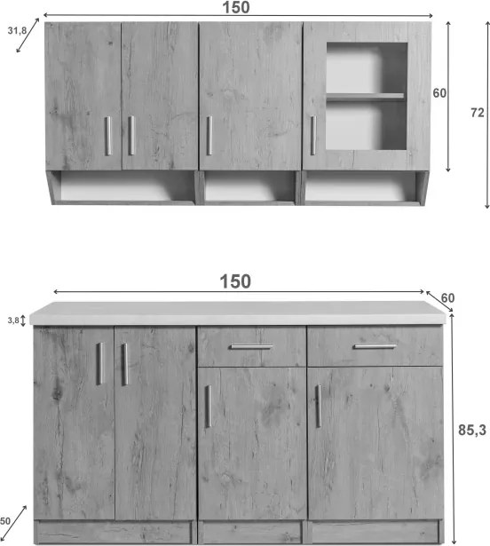 Kuchyňská linka Diana 150, modřín sibiu/prac. deska marmur magma (lena)