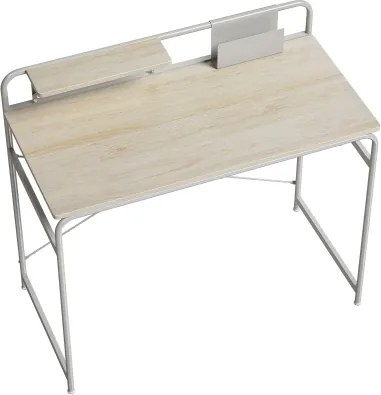 HOMCOM Moderní psací stůl s odkládací plochou a kovovou konstrukcí, jednoduchá montáž 98x48x88,5 cm Dub