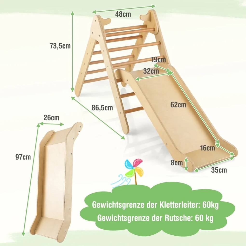 Costway 2-in-1 šplhací sada trojúhelníky šplhací žebřík z přírodního dřeva