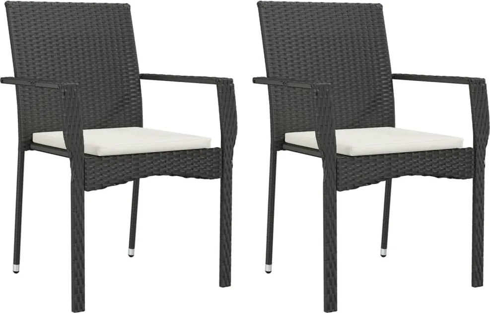 3dílný zahradní jídelní set s poduškami černý polyratan 3184975