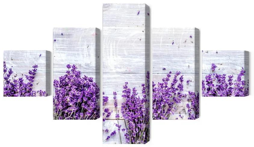 Vícedílný obraz Květy Levandule Na Pozadí Rustikální Dřevěné Prkno Nedostatek Nedostatek Plátno Canvas 200x120
