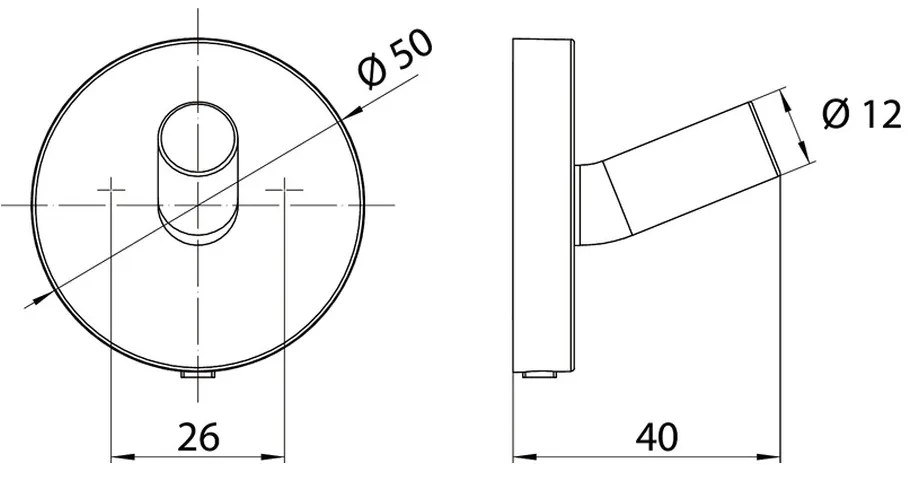 Emco Round - Háček 40 mm, montáž pomocí lepení nebo vrtání, chrom 437500100
