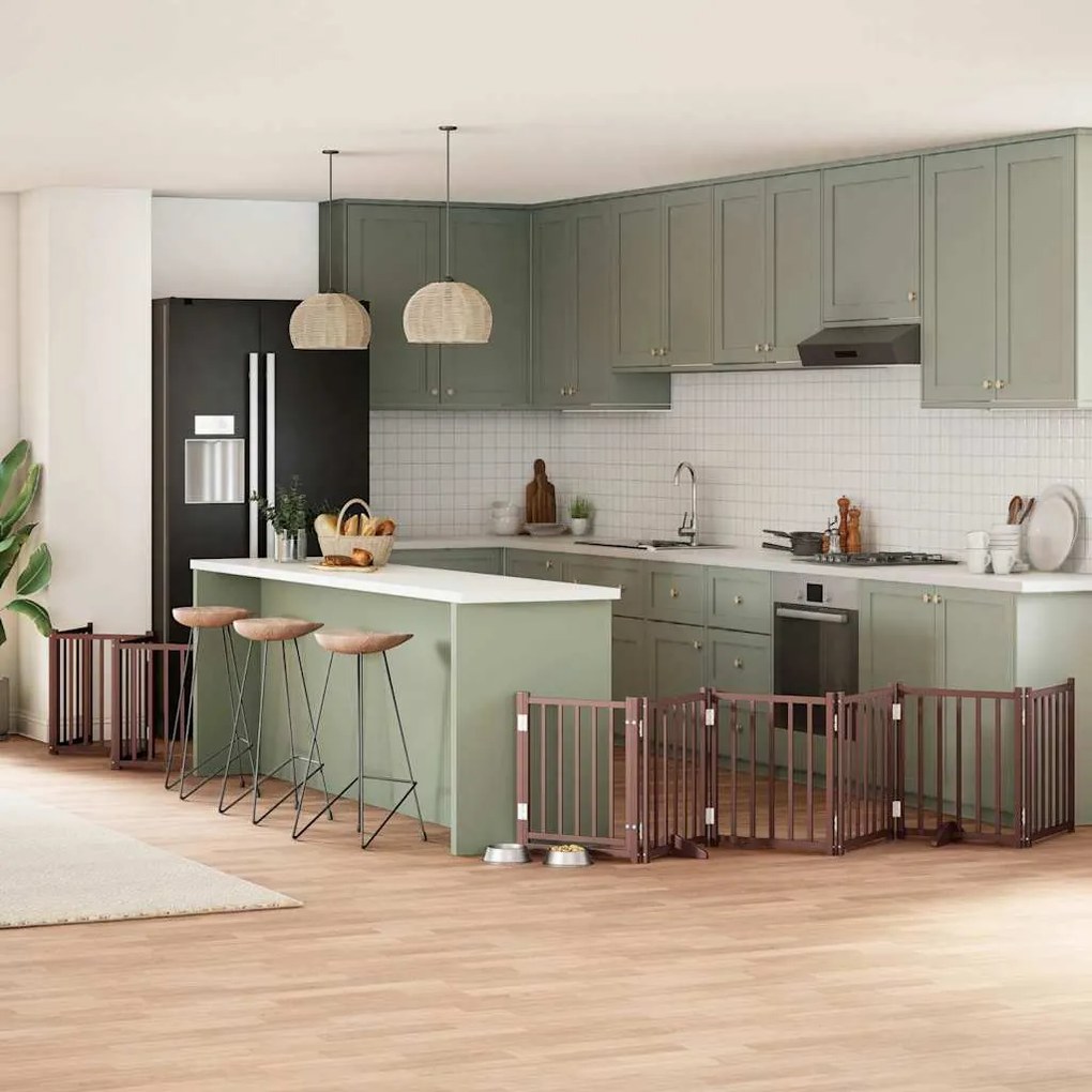 Zábrana pro psy s dvířky skládací 12 panelů hnědá 600 cm topol 3155716