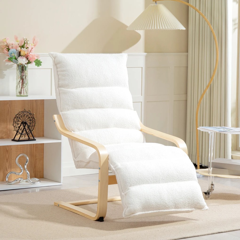 HOMCOM Relaxační Křeslo, Polstrované Lounge Křeslo s Nastavitelným Opěrkou Nohou, Sherpa Fleece pro Obývací Pokoj, Houpací Křeslo s Opěrkami, Čtecí K…