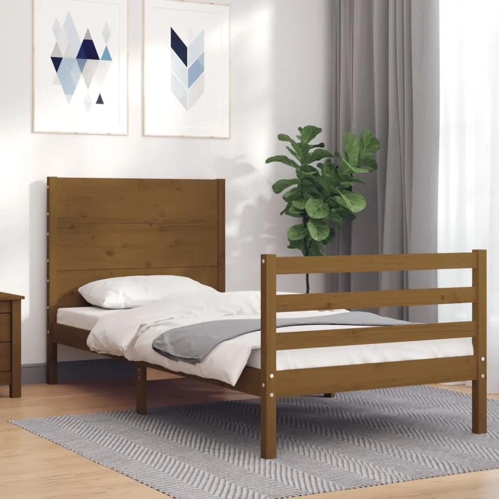 Rám postele s čelem medově hnědý 90 x 200 cm masivní dřevo,  3194624