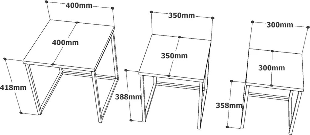 VG7-LB sada příručních stolků, barva černá/zlatá