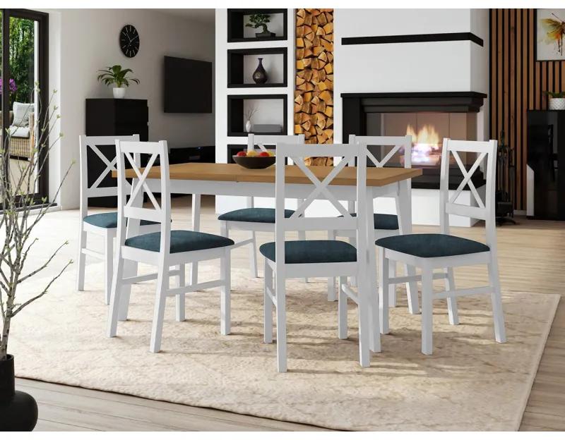 Stůl se 6 židlemi - AL43, Barva dřeva: dub artisan - L, Potah: 26x - Kronos 22, Barvy nožiček: Bíla