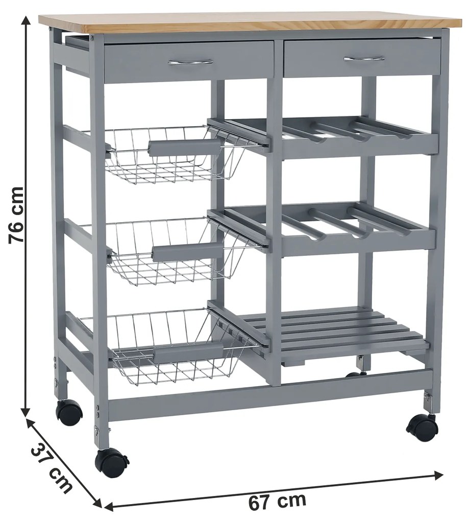 Kondela Servírovací vozík, šedá/přírodní, BARABE