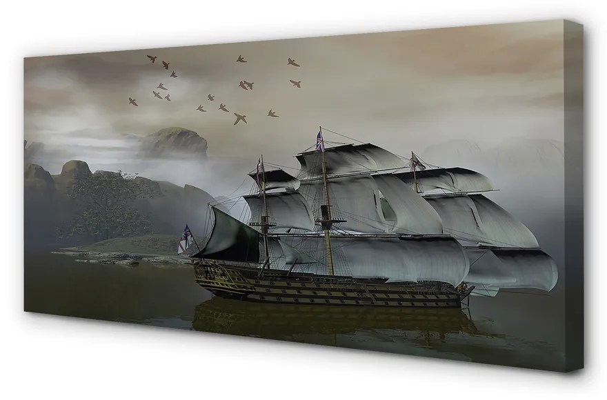 Obrazy na plátně mořské loď hory 100x50 cm