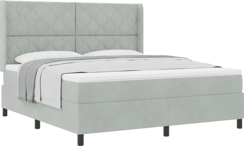 Postel s boxspringem s čelo Světle šedá 180 x 200 cm samet 3342074