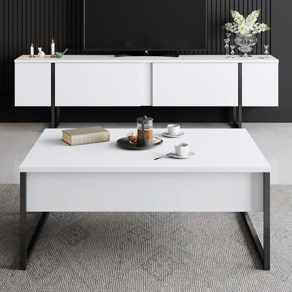 Luxe TV stolek na nožičkách, bílá / černá