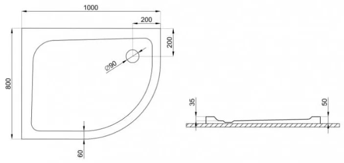 Polimat Asymetrická sprchová akrylátová vanička Oris 100x80 Barva: Bílá, Rozměry (cm): 100x80, Orientace: Levá