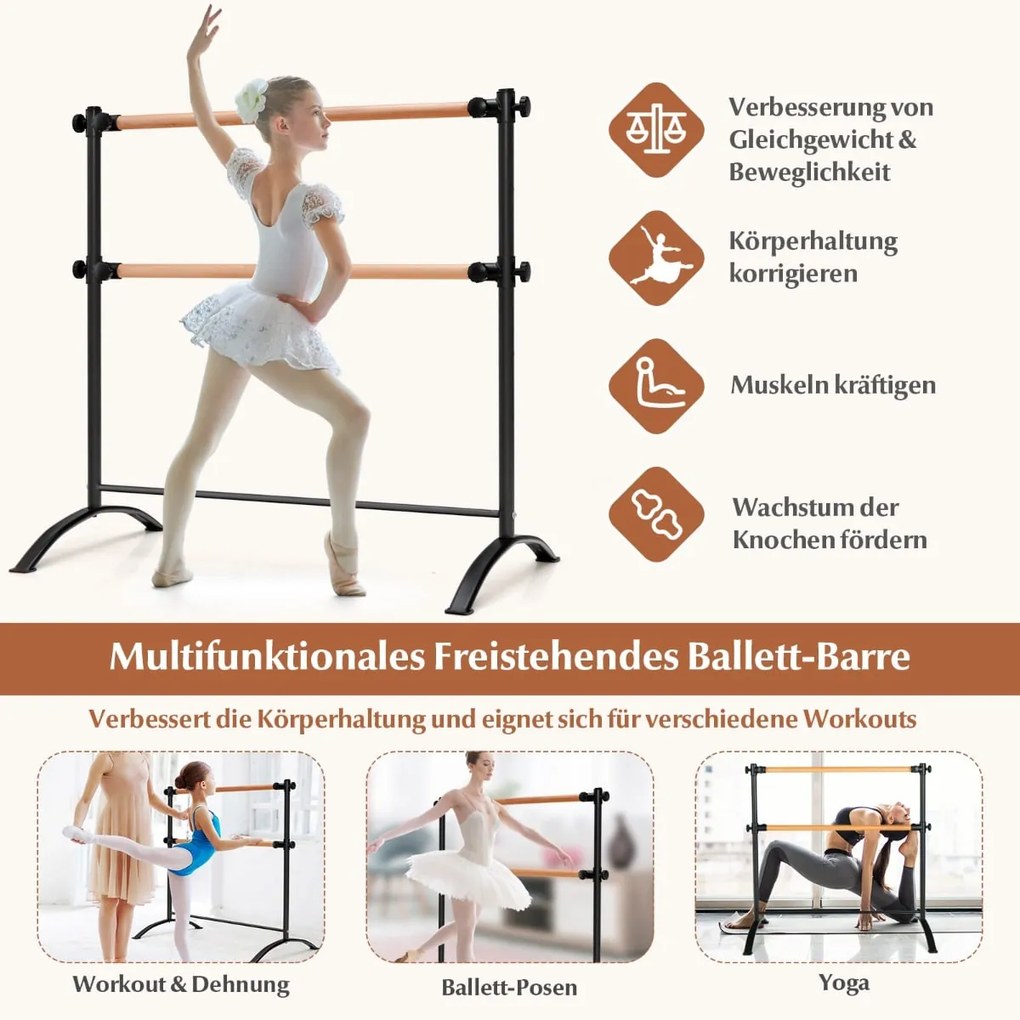 Costway 120 cm dlouhé přenosné baletní vybavení volně stojící dvojitá baletní
