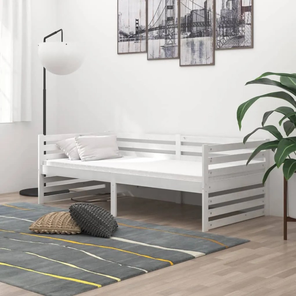 3083640 vidaXL Denní postel s matrací 90 x 200 cm bílá masivní borové dřevo