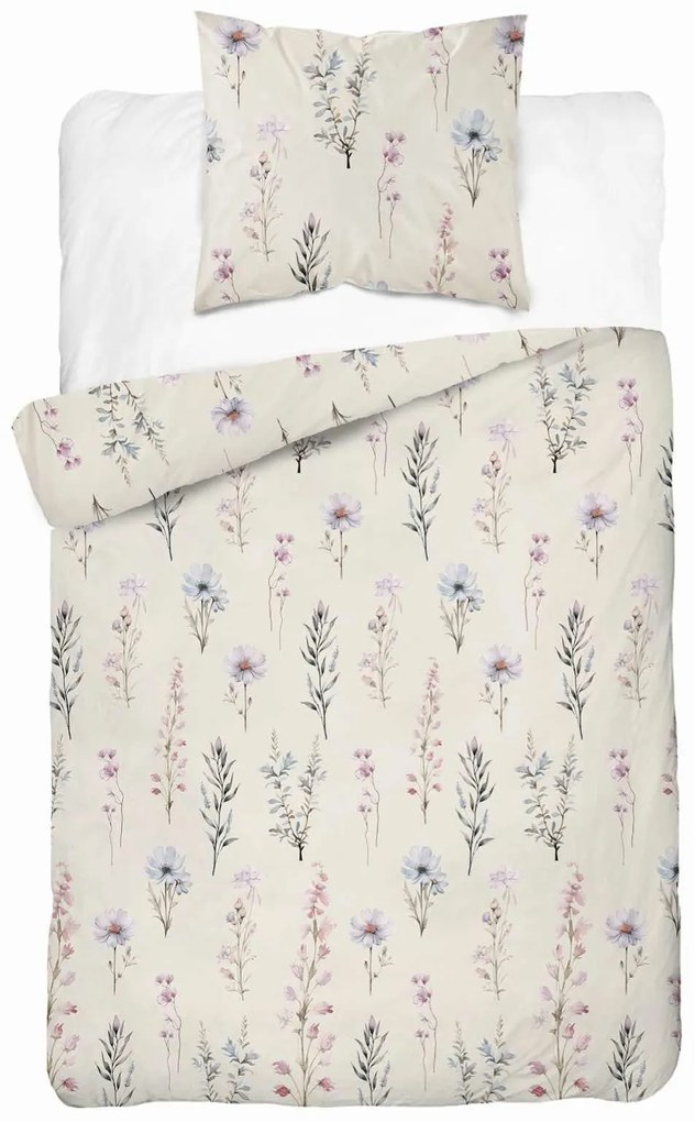 Detexpol Saténové povlečení 140x200 krémově růžové zelené květy 5091 A Home Satin 11