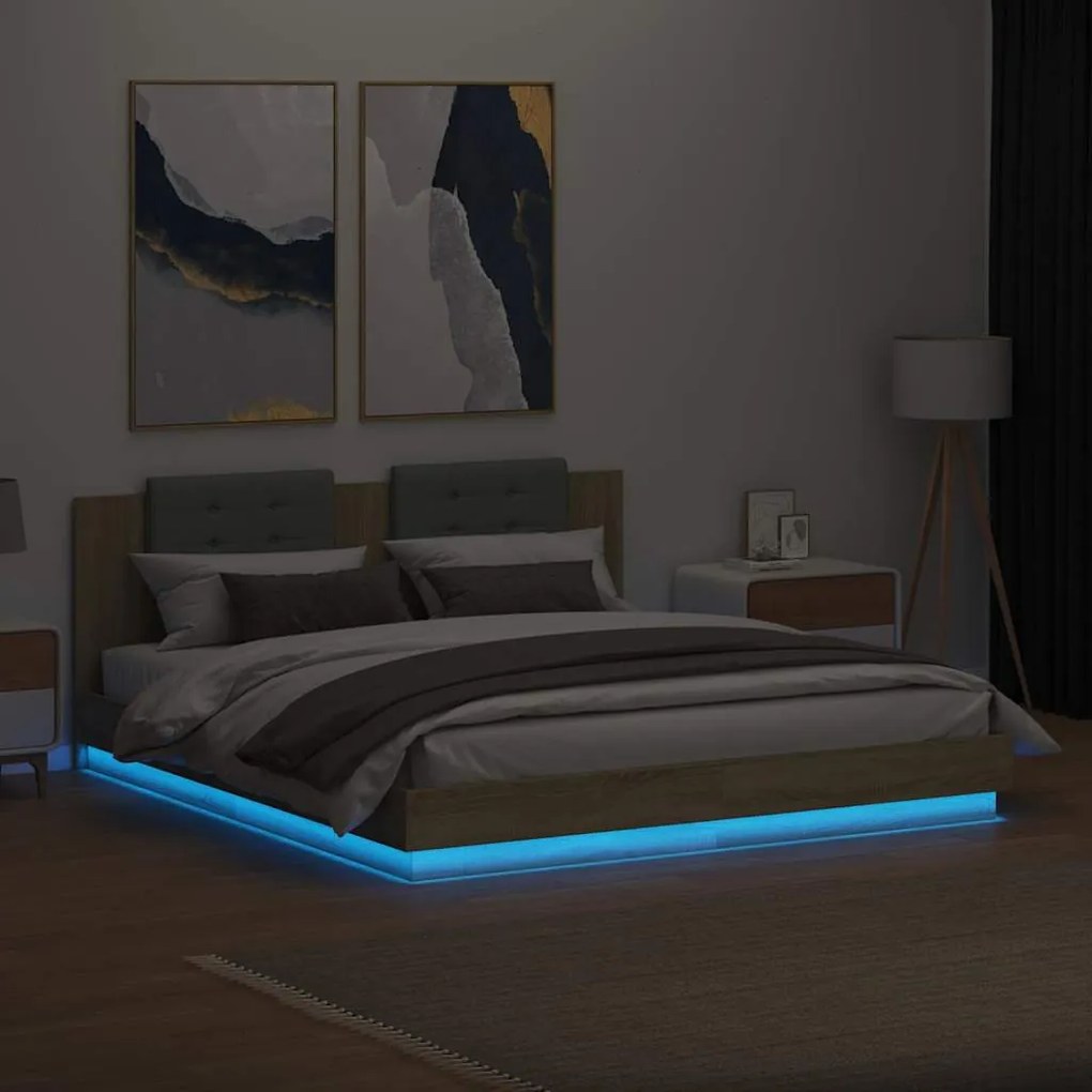 Rám postele s čelem a LED osvětlením dub sonoma 160x200 cm 3209998