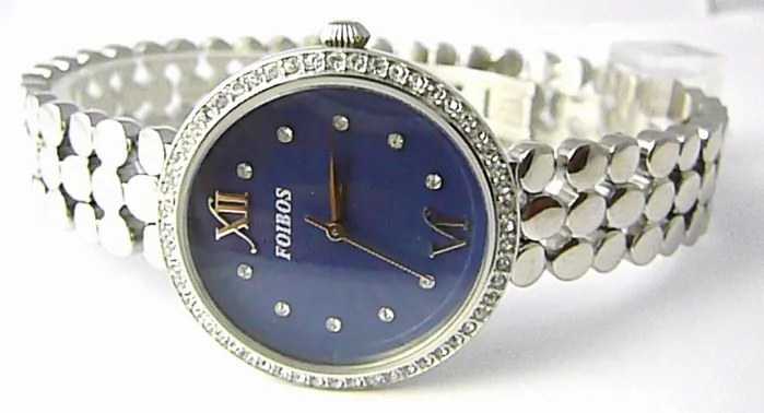 Foibos Dámské šperkové ocelové hodinky Foibos 3a39 s modro-fialovým číselníkem a zirkon