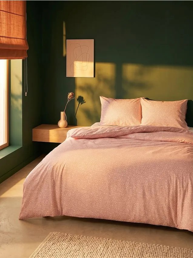 Sinsay - Povlečení z mikrovlákna s jemným rostlinným vzorem - pastelová růžová