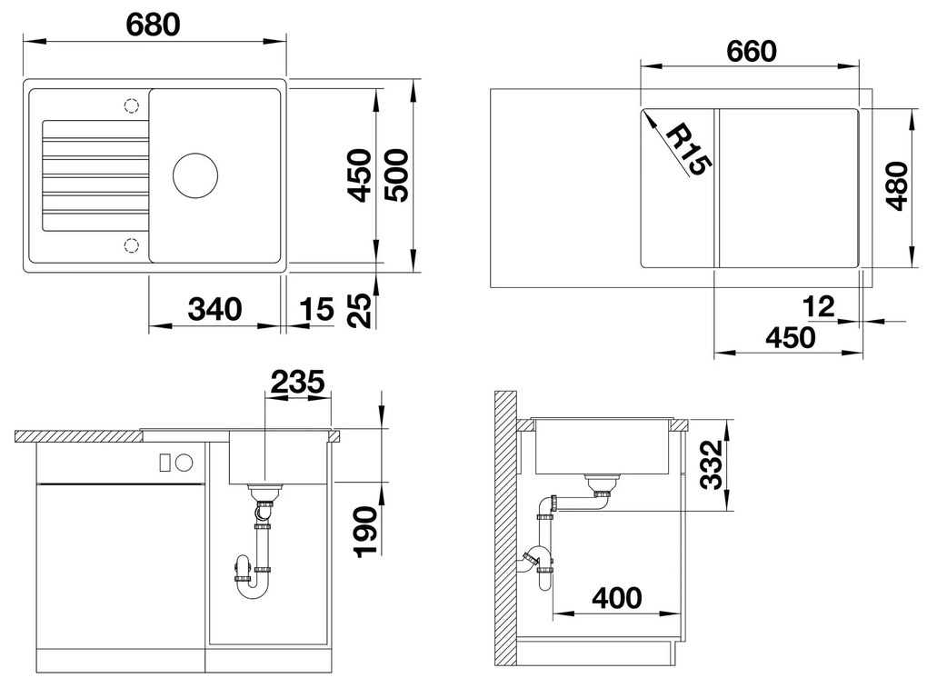 Blanco Zia 45 S Compact, silgranitový dřez 680x500x190 mm, 1-komorový, bílá soft, BLA-527197