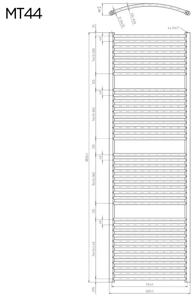 Mereo Mereo, Otopný žebřík oblý, bílý, MT44
