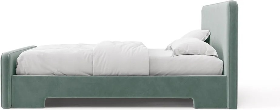 Světle modrá čalouněná dvoulůžková postel s roštem 180x200 cm Eda – Micadoni