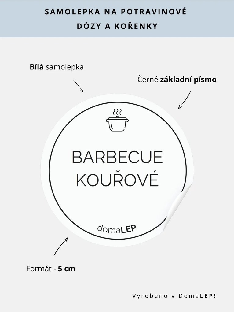 Samolepka na kořenky BARBECUE KOUŘOVÉ bílá 5 cm základní písmo