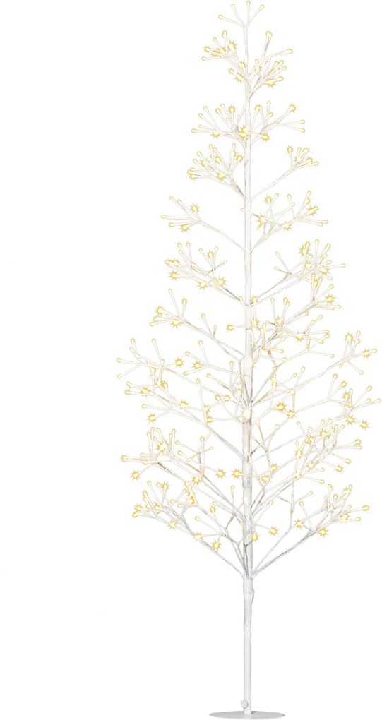 HOMCOM Umělý vánoční stromek 180 cm s 384 teplobílými LED světly, flexibilní větve, ocelový podstavec, bílý