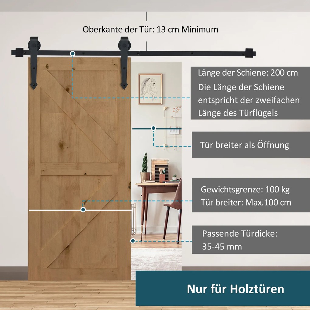 HOMCOM Sada posuvných dveří, rustikální design, uhlíková ocel, nosnost až 100 kg na panel