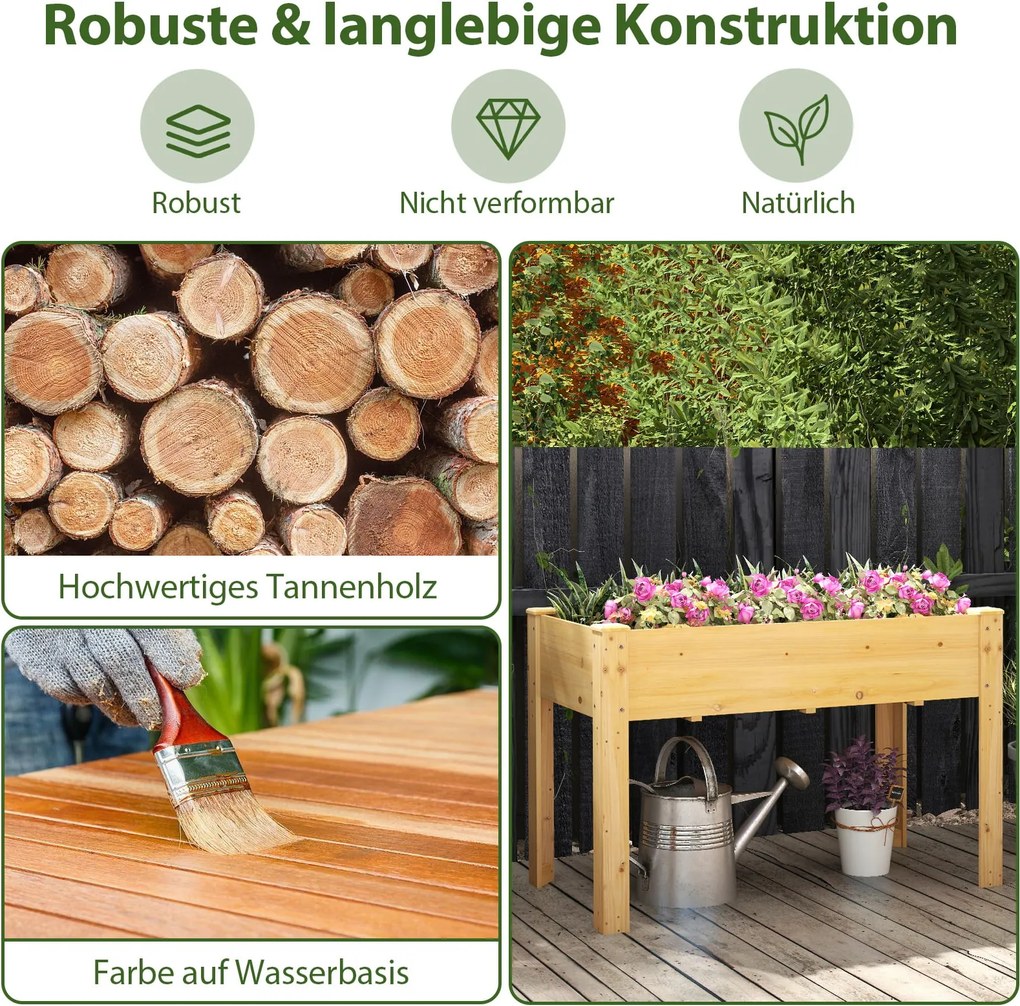 Costway Vyvýšený záhon dřevěný vyvýšený zahradní záhon truhlík s drenážními
