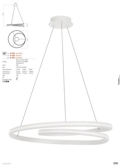 Redo 01-4365 - LED Stmívatelný lustr na lanku TORSION LED/60W/230V černá