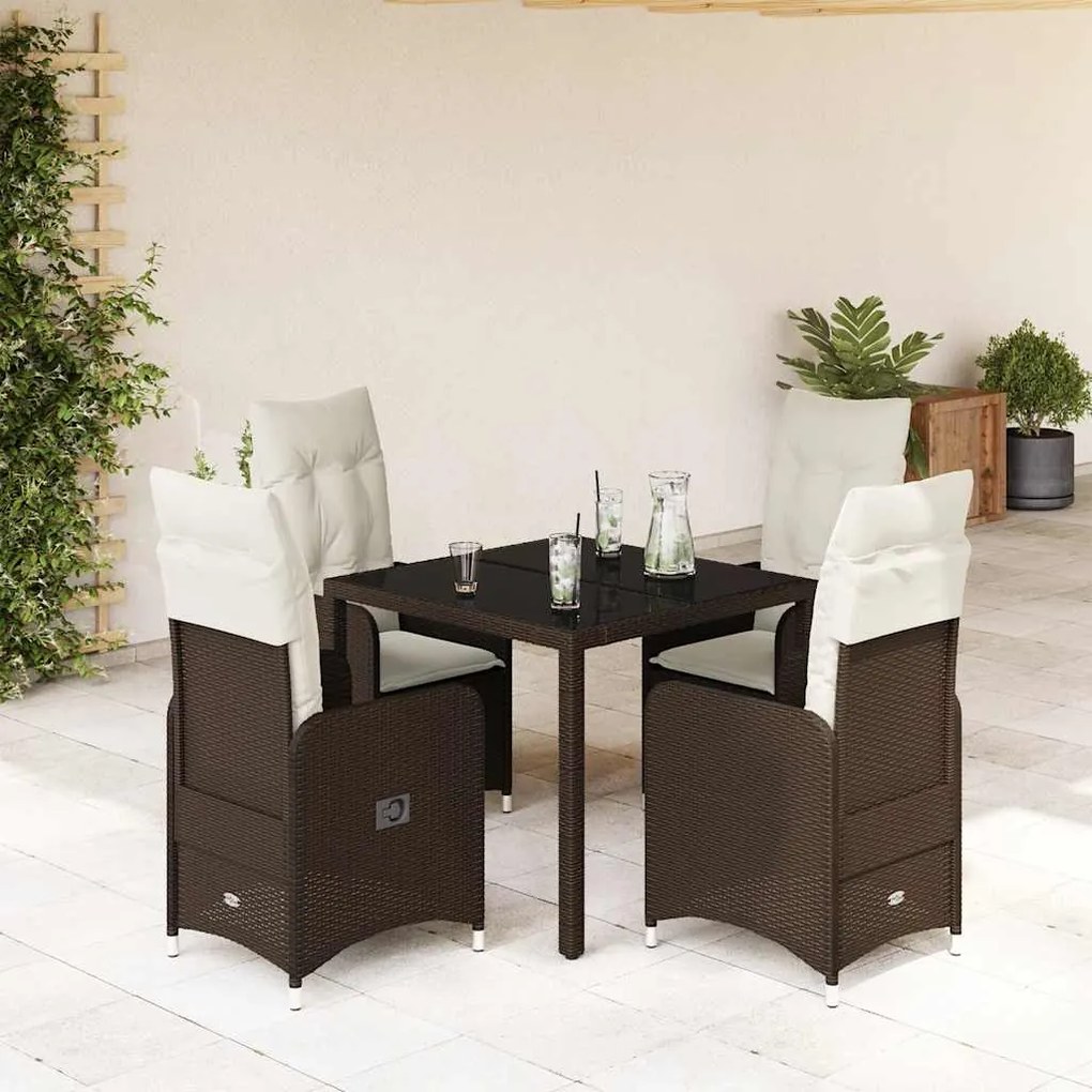 5dílný zahradní bistro set s poduškami hnědý polyratan