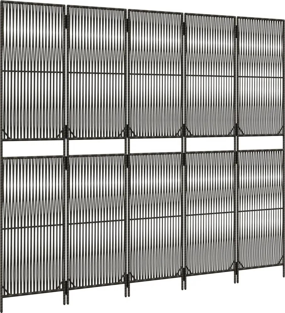 vidaXL Dělicí stěna 5 panelů polyratan [365399] Barva: Hnědá