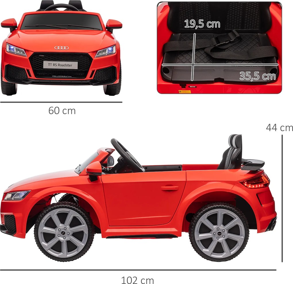 HOMCOM Dětské elektrické autíčko Dětské autíčko na dálkové ovládání, MP3, pro 3-6 let, PP, červené, 102x60x44 cm| Aosom