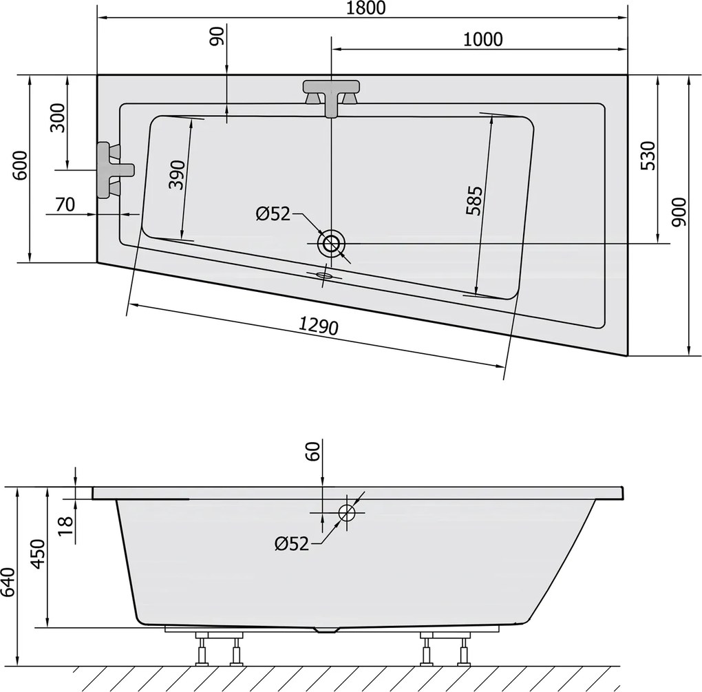 Polysan Andra R Slim 180 x 90 cm vana asymetrická akrylátová pravá 78771S